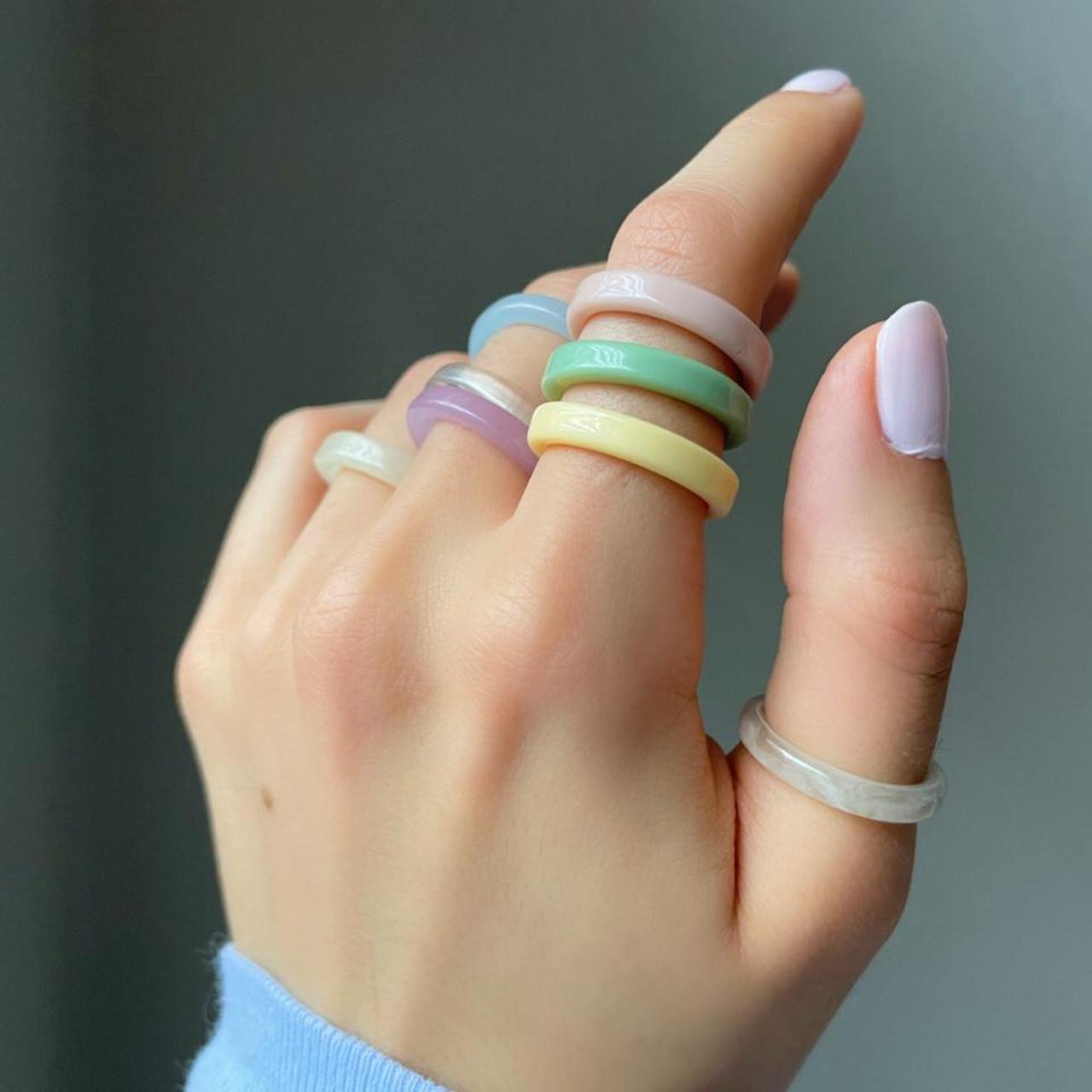 Pastel 8 piece resin ring set - Depop