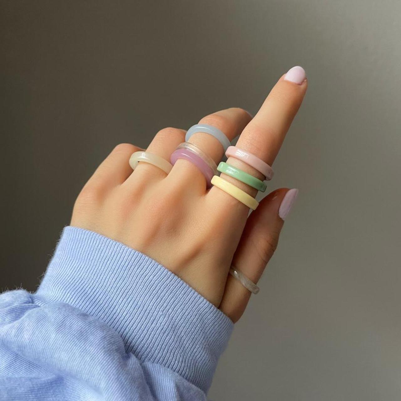 Pastel 8 piece resin ring set - Depop