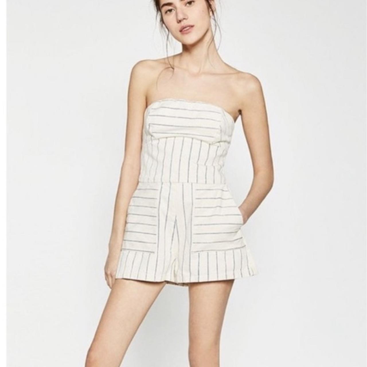 Zara cream striped strapless playsuit Perfect... - Depop