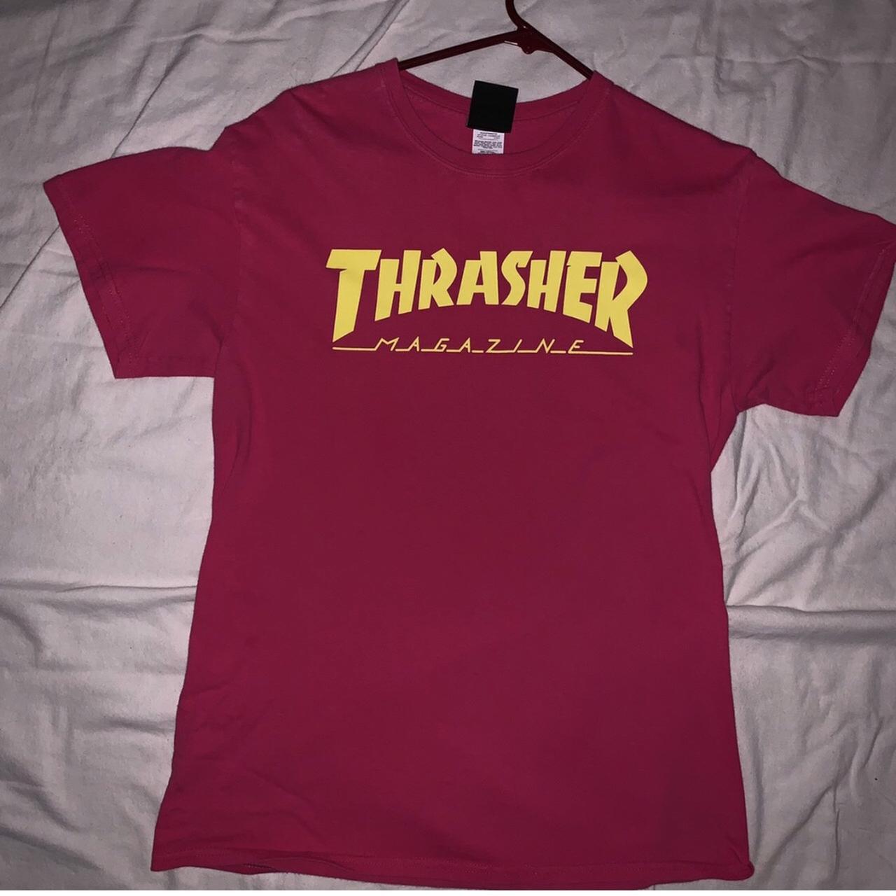Pink and yellow medium trasher tee #thrasher... - Depop