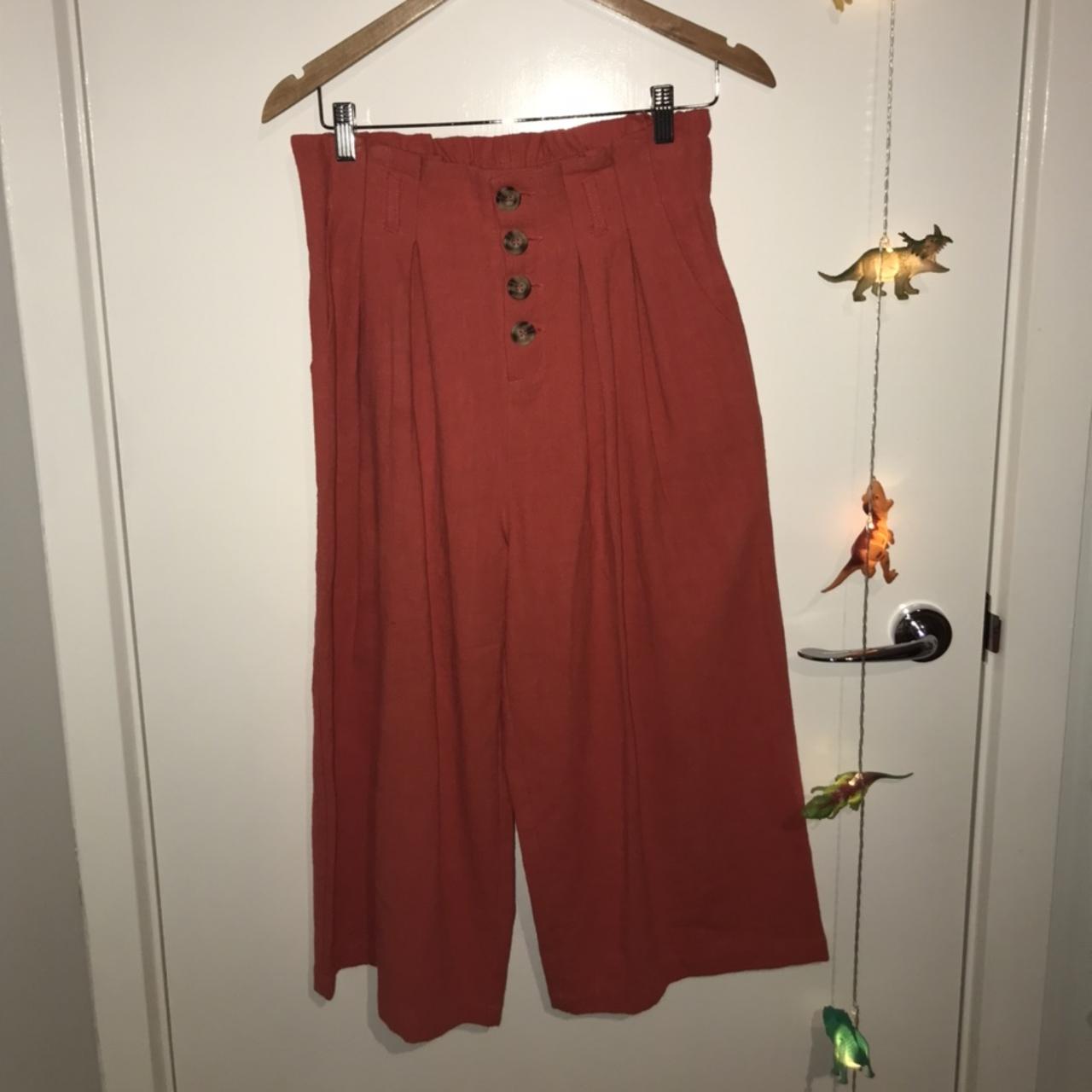 nuni red linen pants - size ten, can fit a size up... - Depop