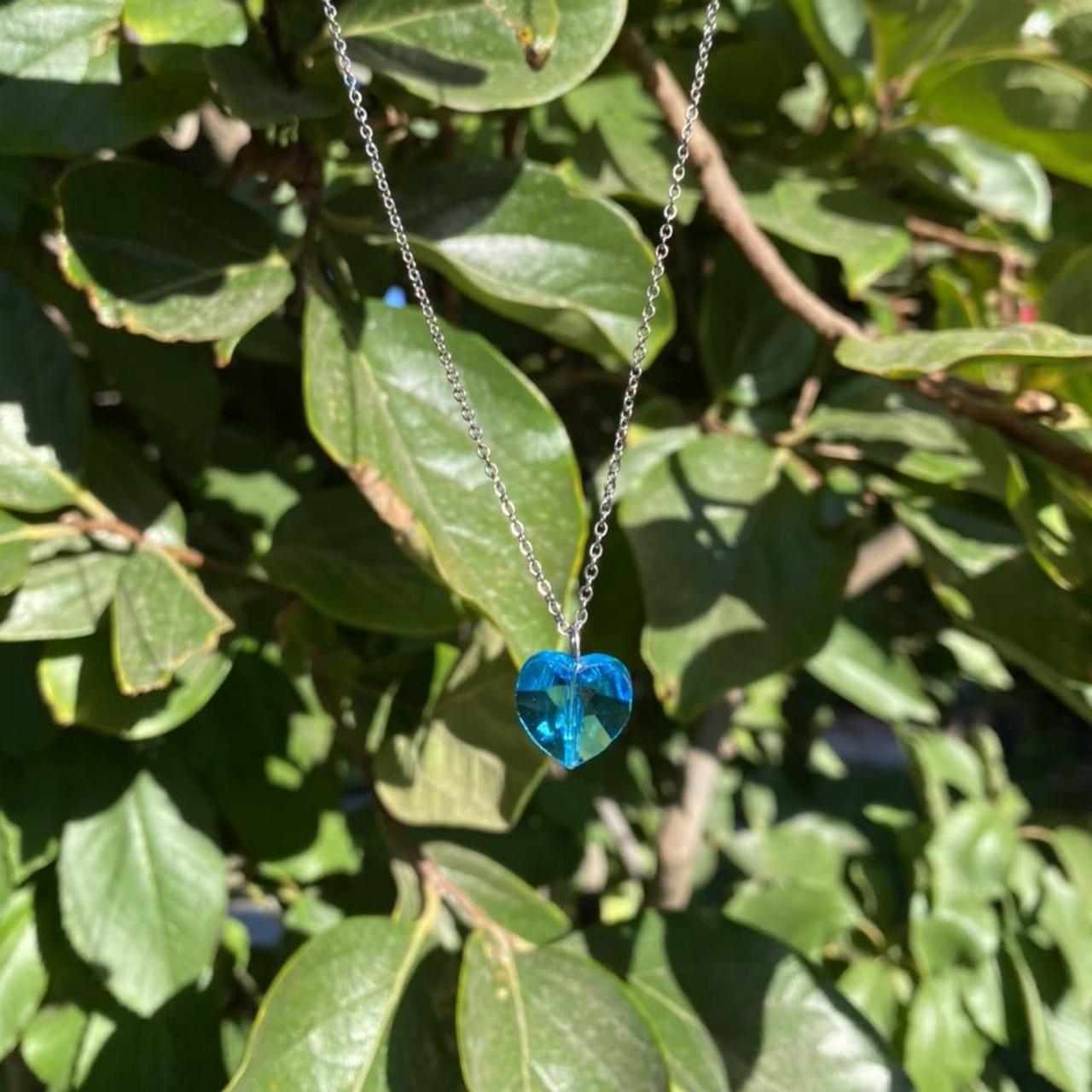 Handmade blue topaz color heart necklace - 17 in... | Depop