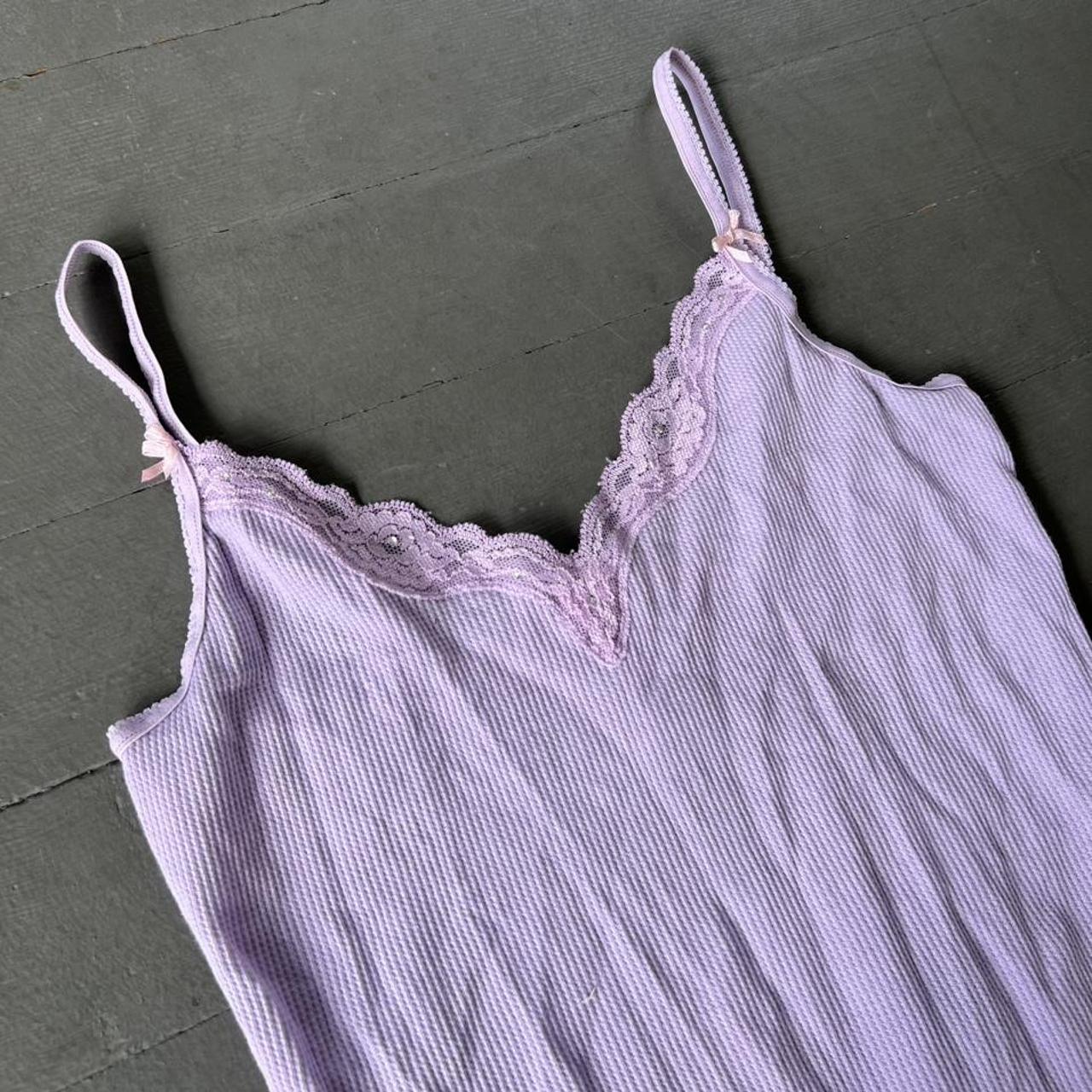 dainty purple lace cami with lace and bow detailing... - Depop