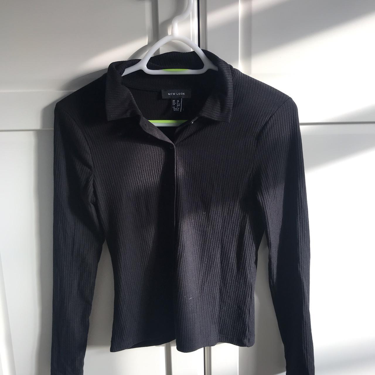 new look black ribbed shirt very flattering but... - Depop
