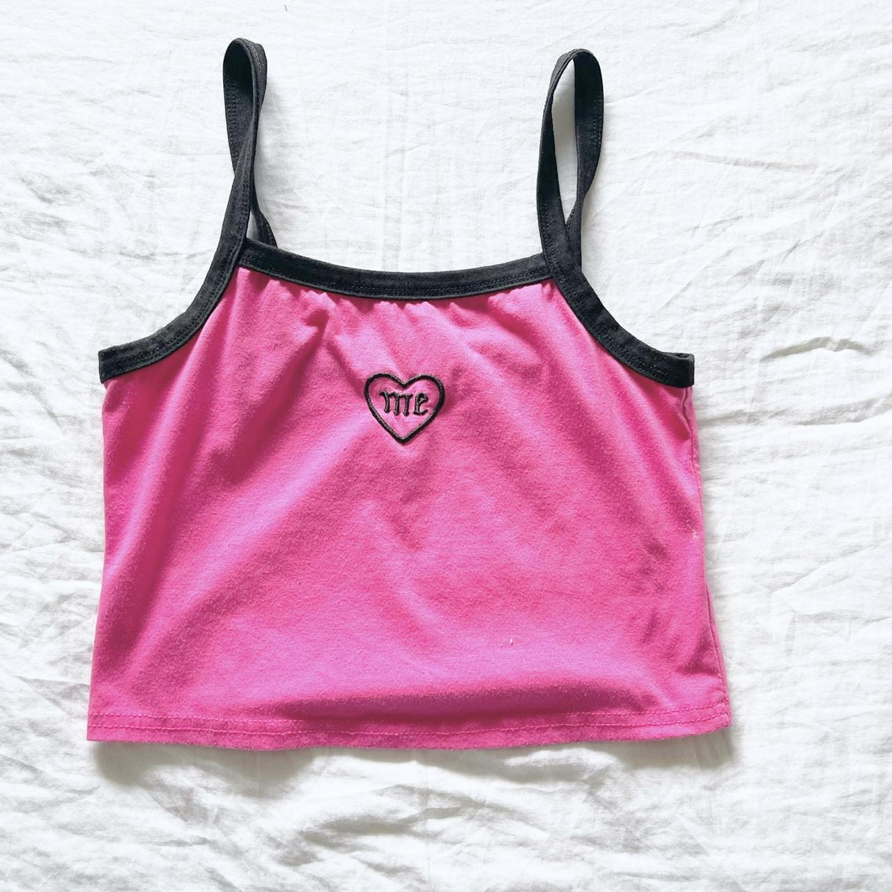 Embroidered Heart cropped tank top cami • Lightly... - Depop