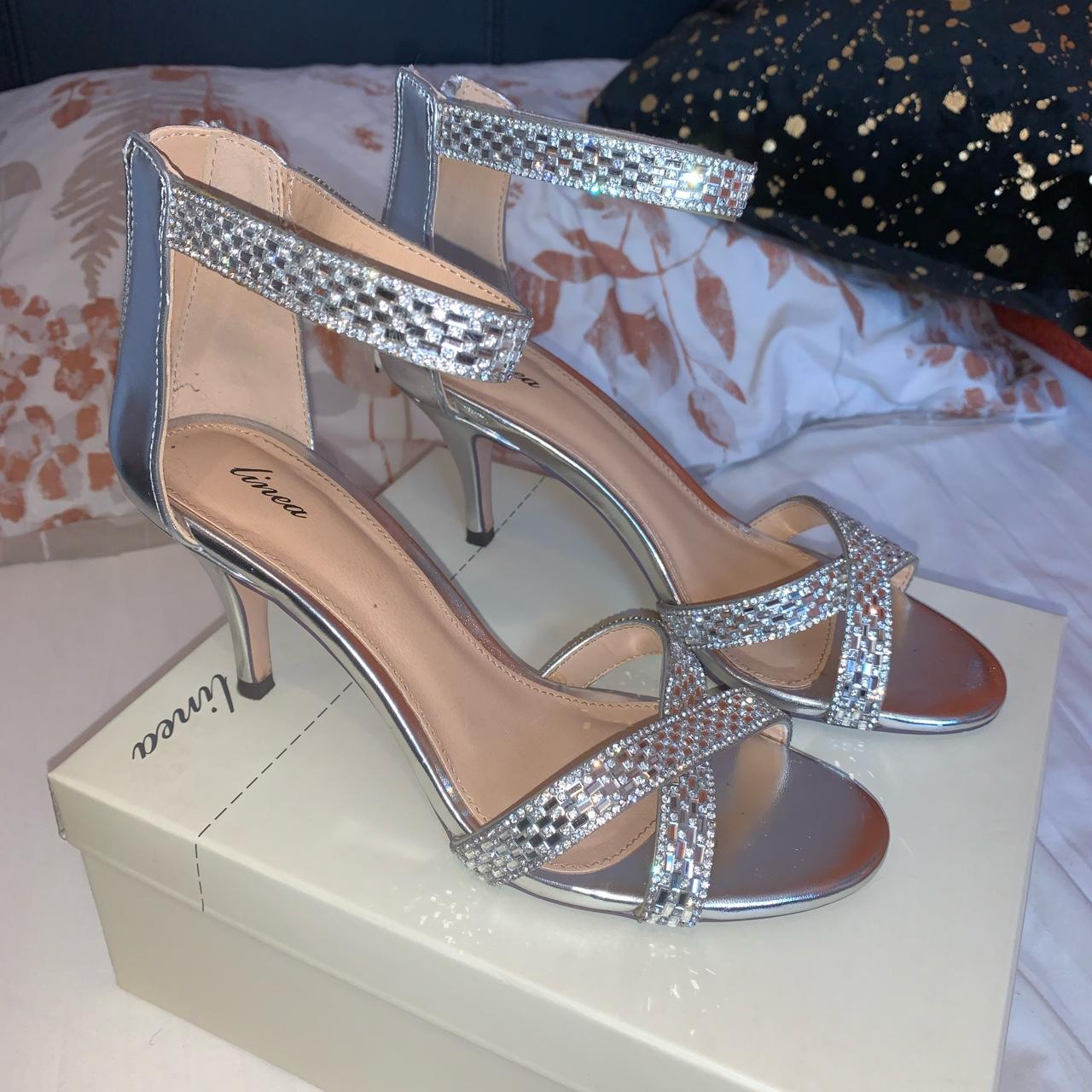 Linea silver crystal heels Only worn once for a... - Depop