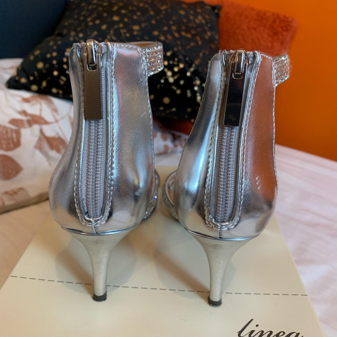 Linea silver crystal heels Only worn once for a... - Depop