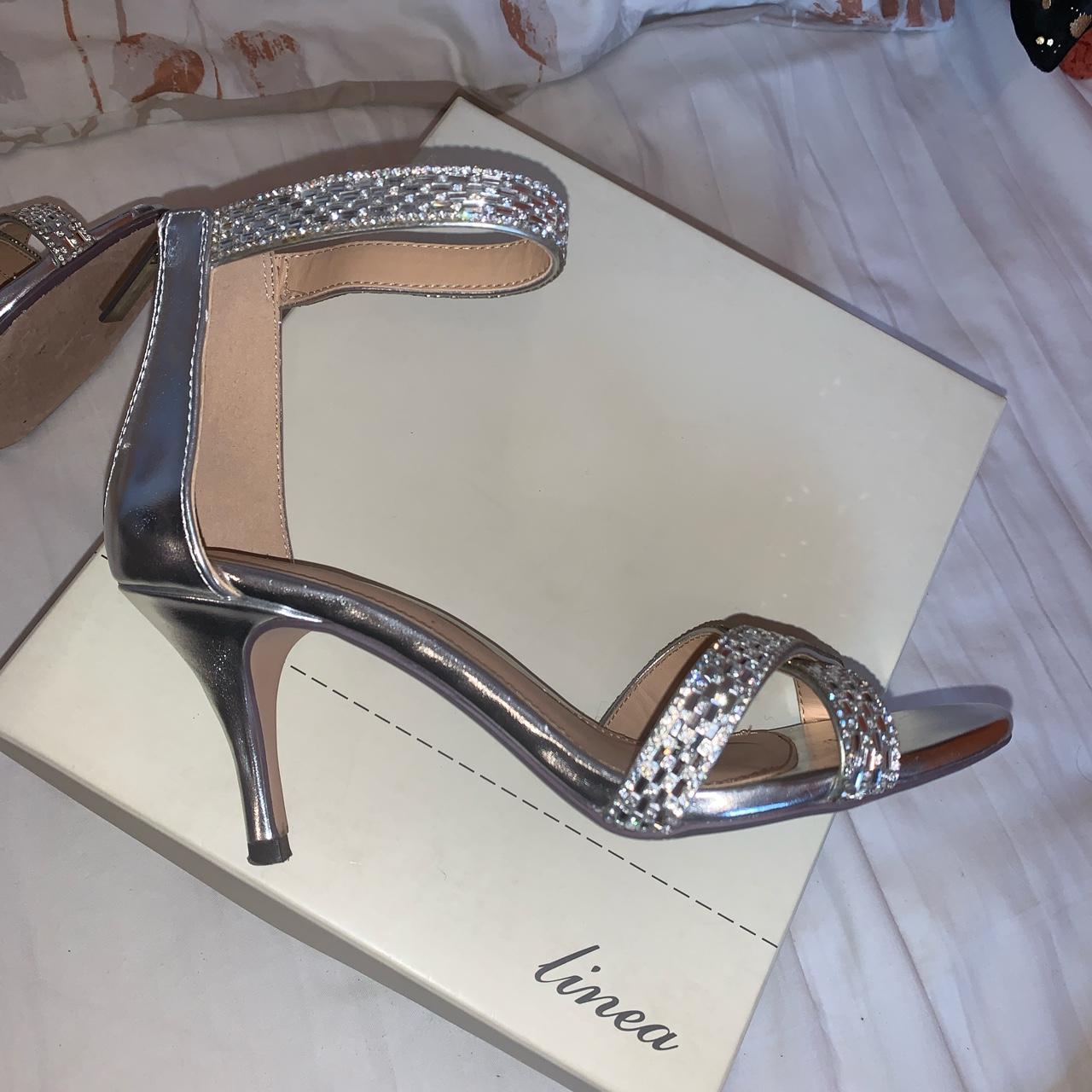 Linea silver crystal heels Only worn once for a... - Depop