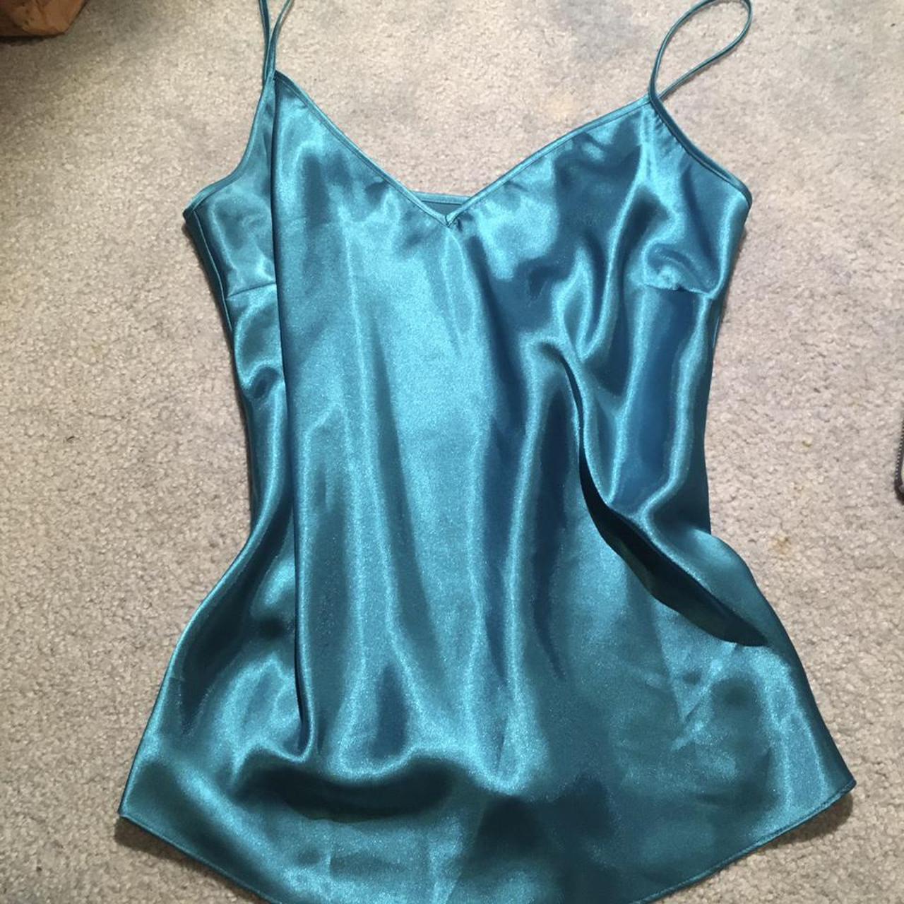 Blue silk y2k cami No tag but fits like a medium... - Depop
