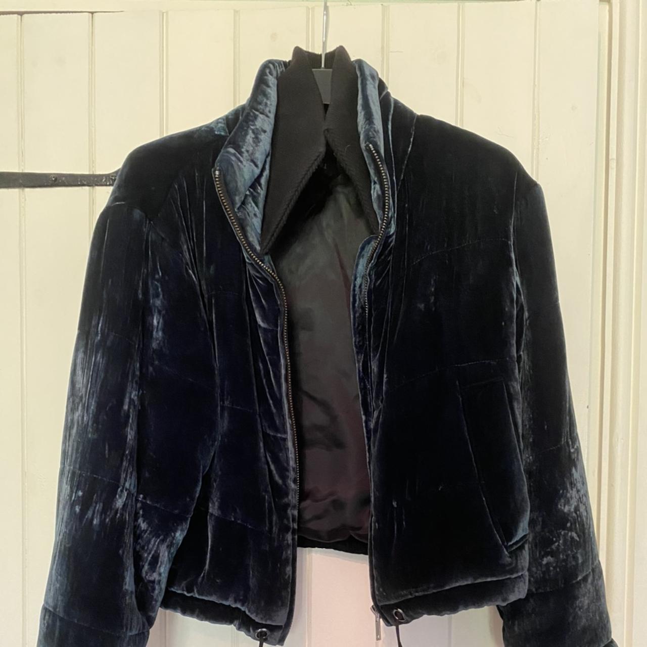 ZARA Metallic Blue Velvet Bomber jacket Great... - Depop