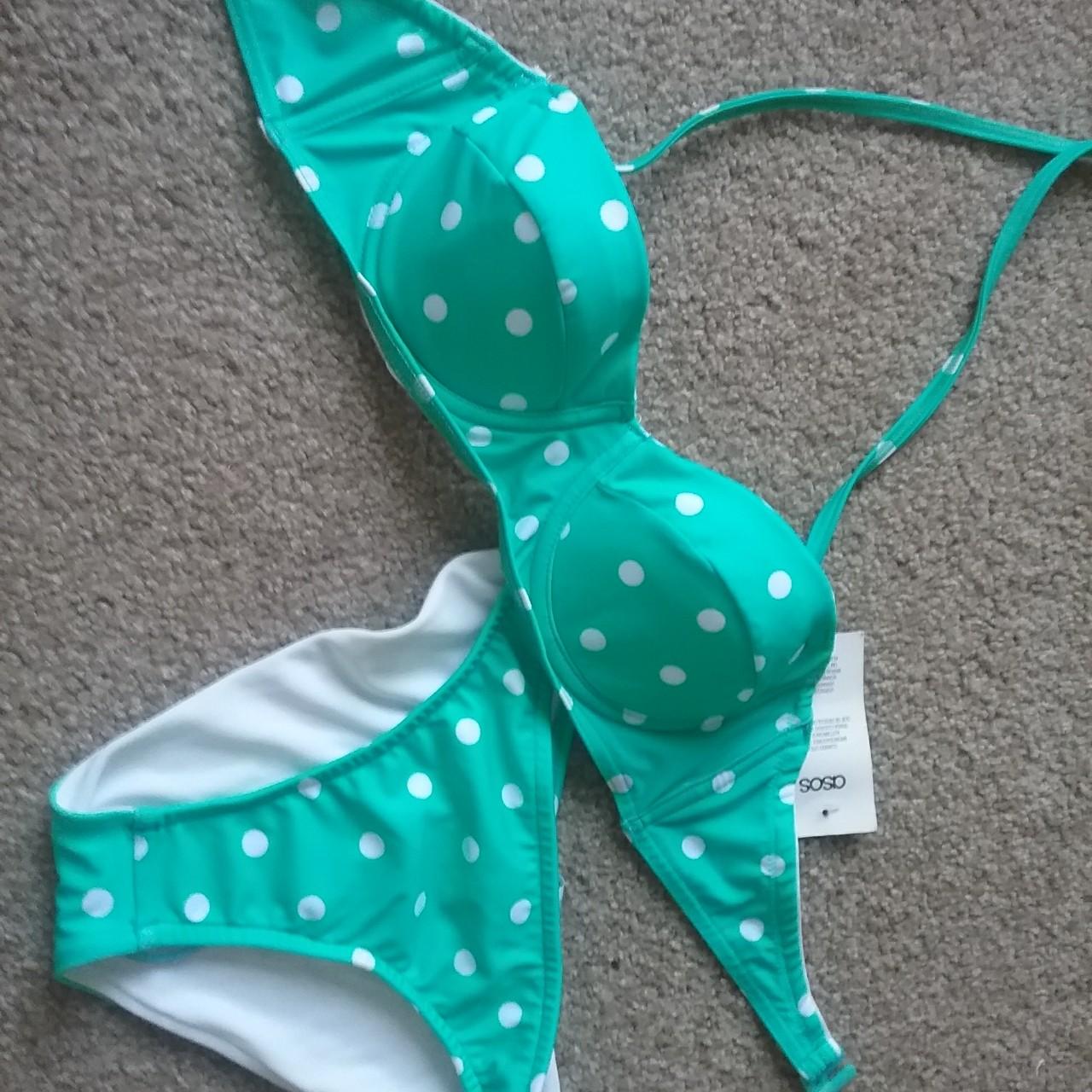 Asos green polka dot bikini new with tags size 32A, UK8 - Depop