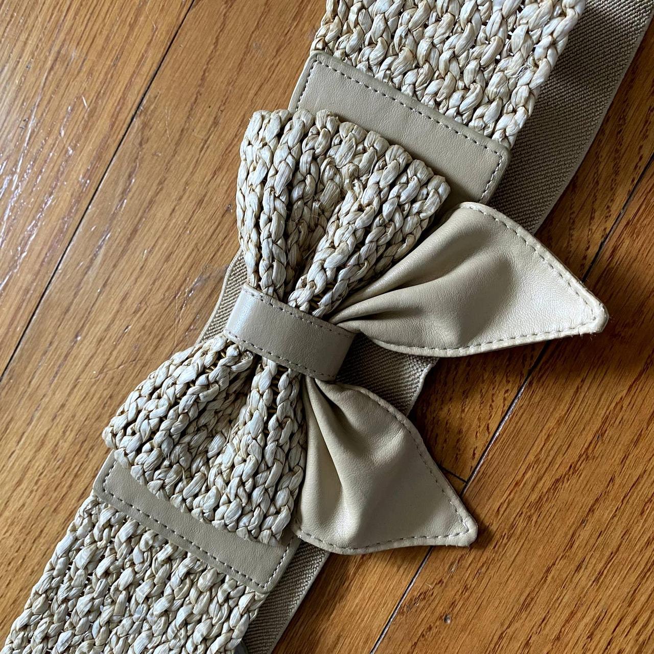 Coastal Grandma Boho Wicker Bow Stretch Statement... - Depop