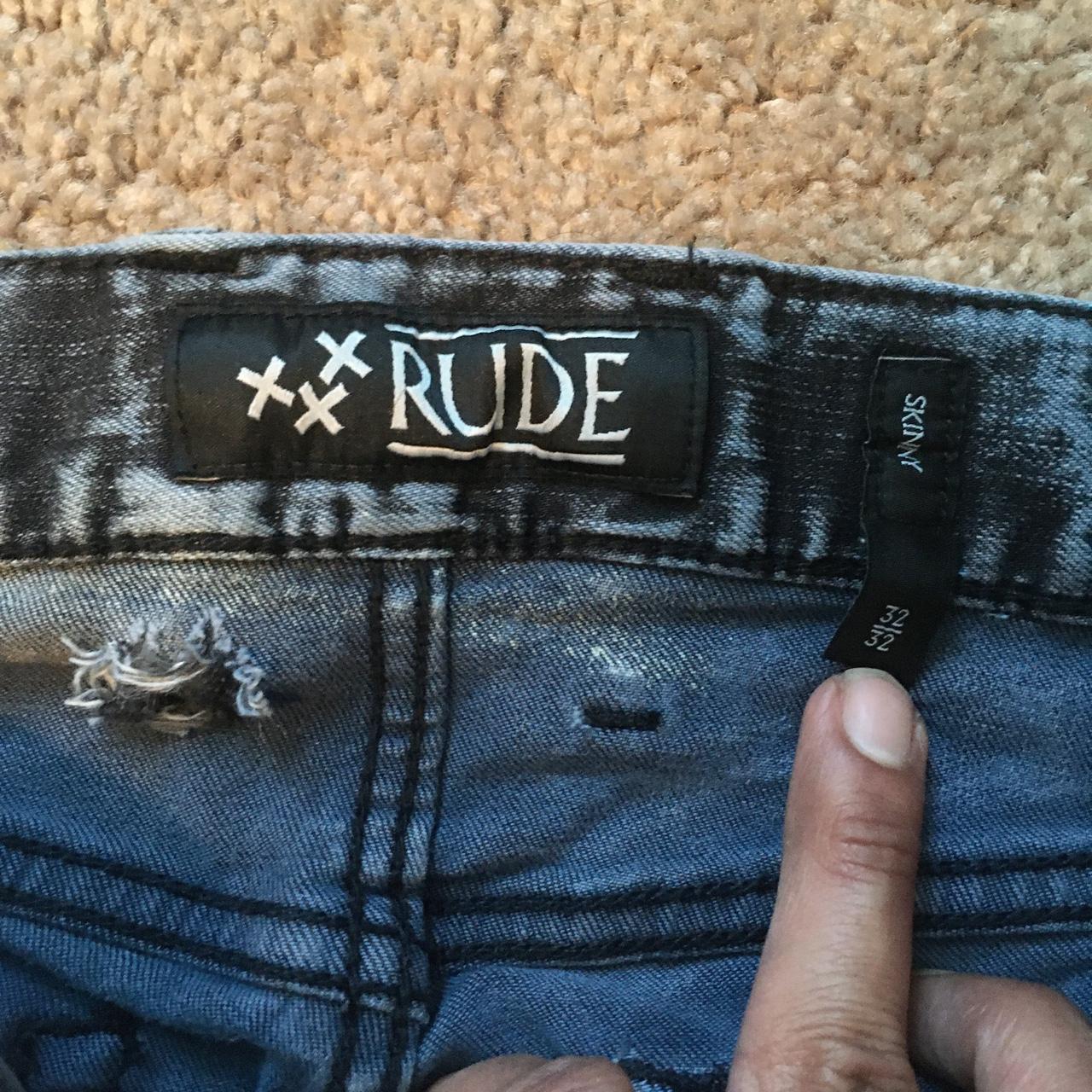 Custom bleached XXX Rude skinny jeans size... - Depop