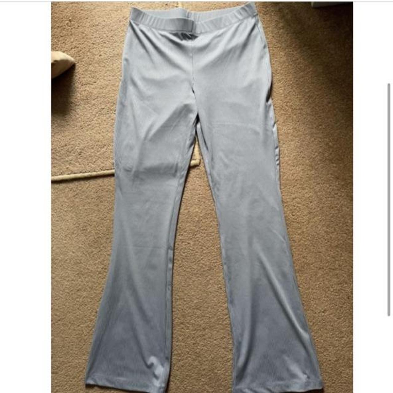 H&M Dusty Blue/Grey ribbed flares stretchy material... - Depop