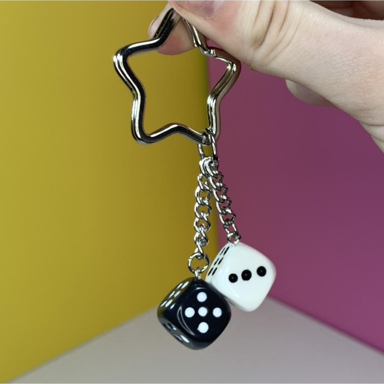 Black and white dice key ring in the shape of a... - Depop