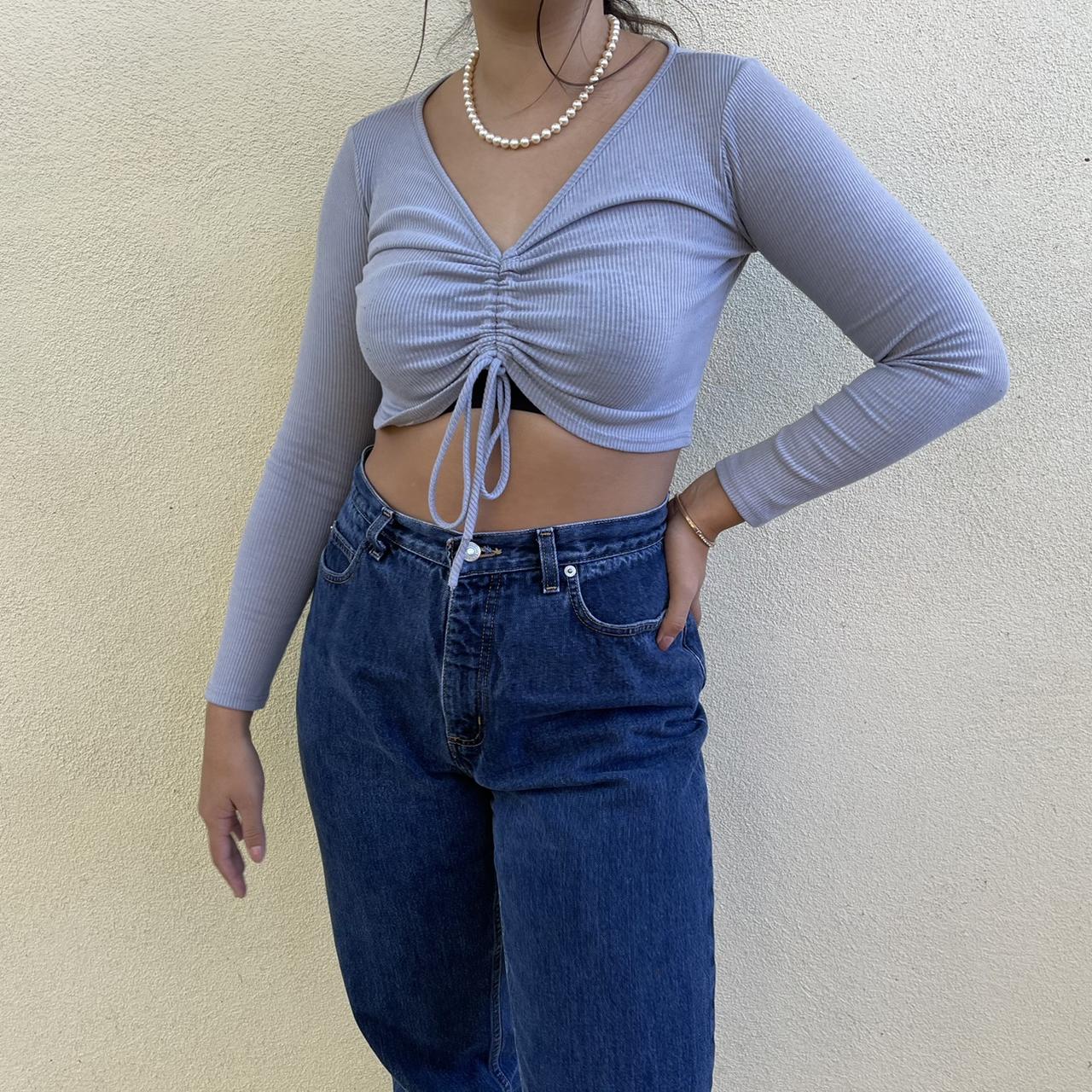 Super cute long sleeve scrunched top Cropped and in... - Depop
