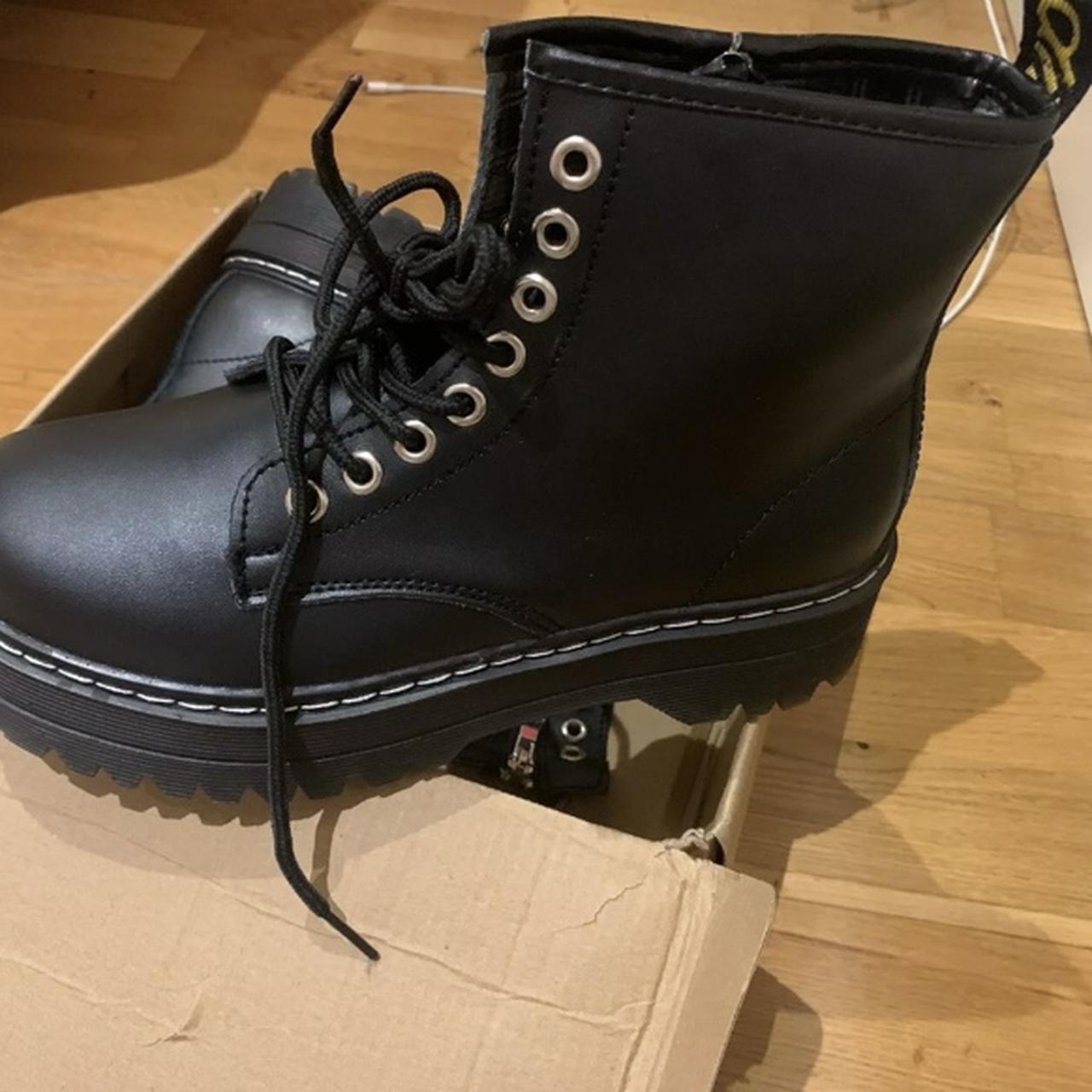 BLACK DM STYLE BOOTS WOTH ZIPPER SIZE SOC BUT FITS... - Depop