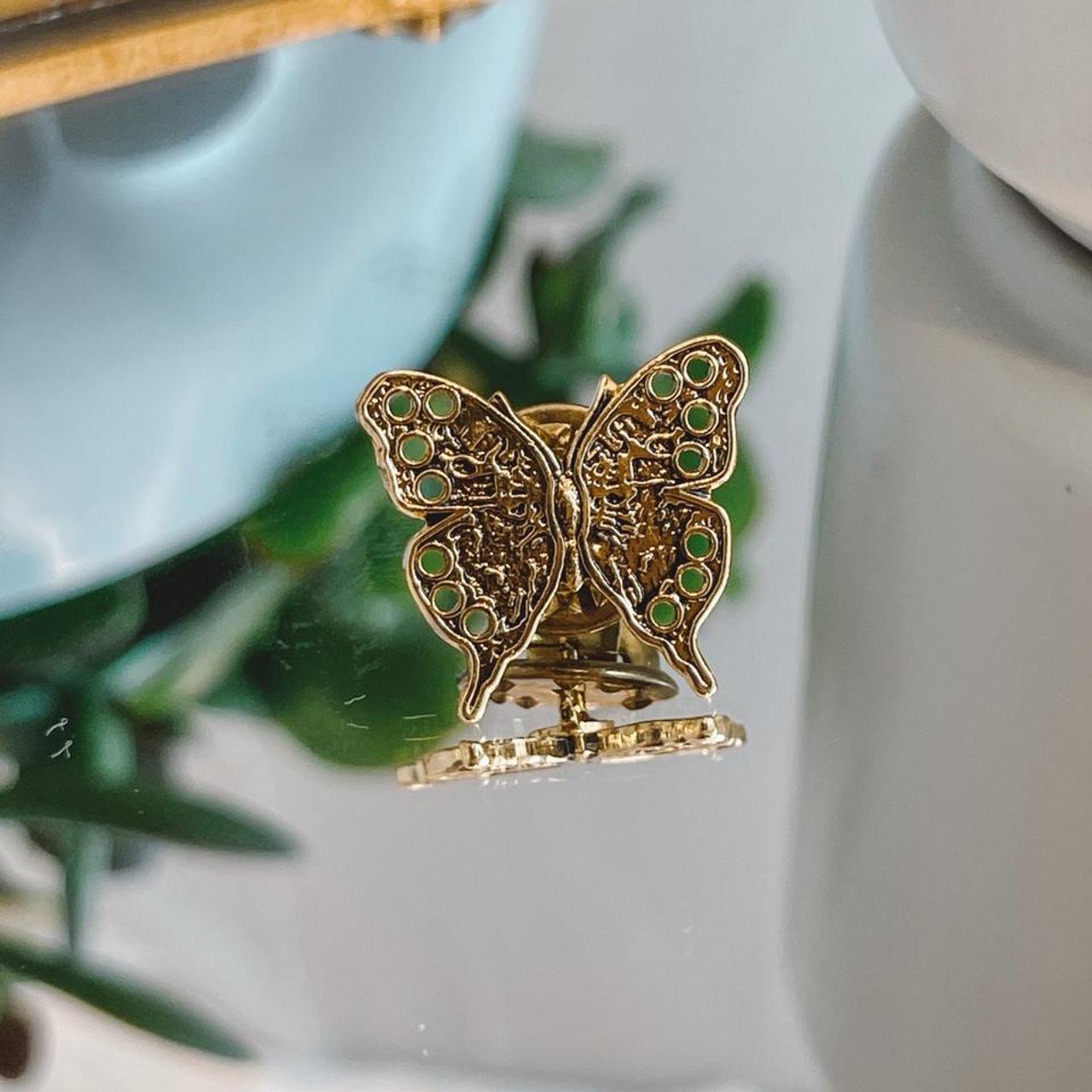 Gold Butterfly pin badge #pin #badge #brooch - Depop