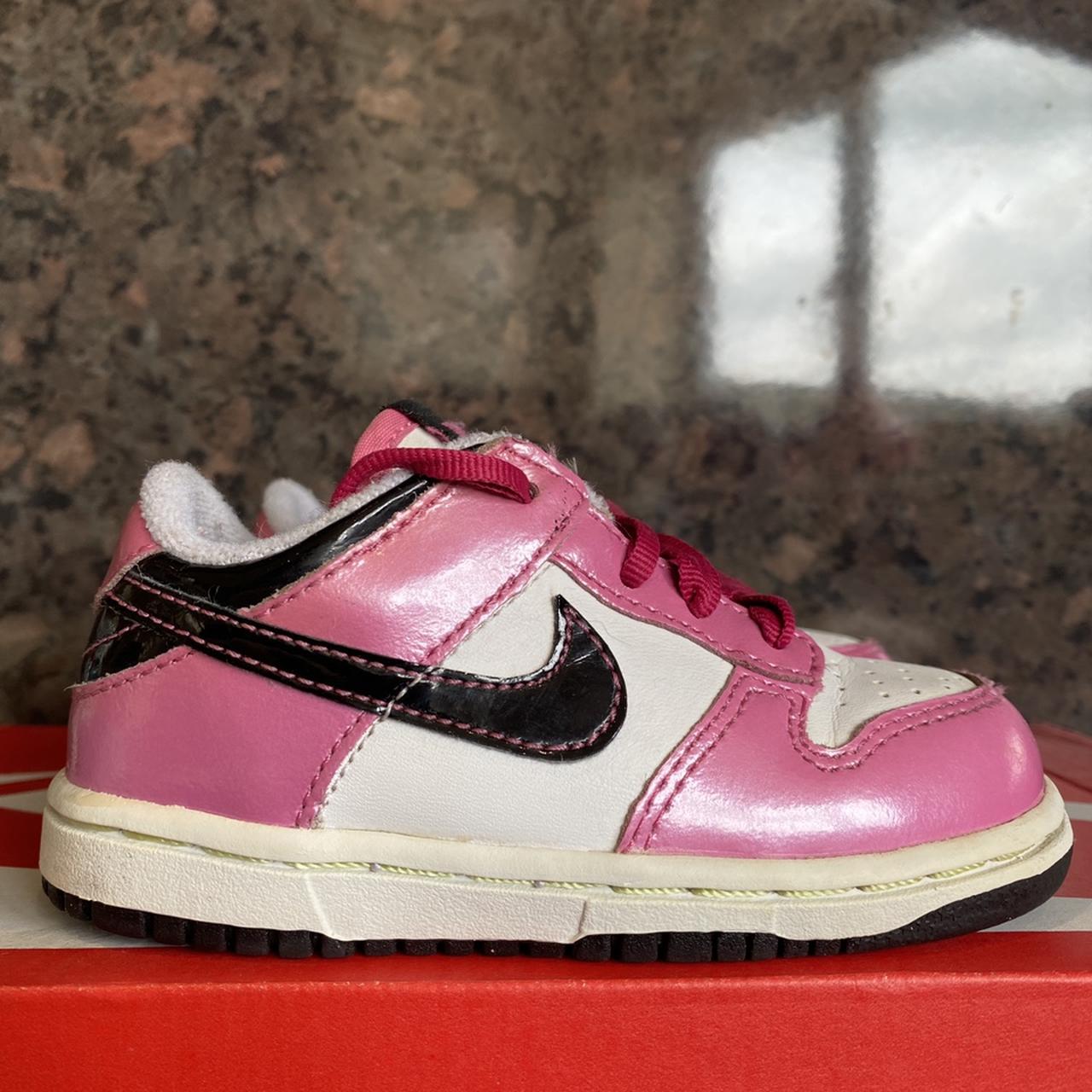 Nike dunk low pink and black kids size uk 6 c 12.5... - Depop
