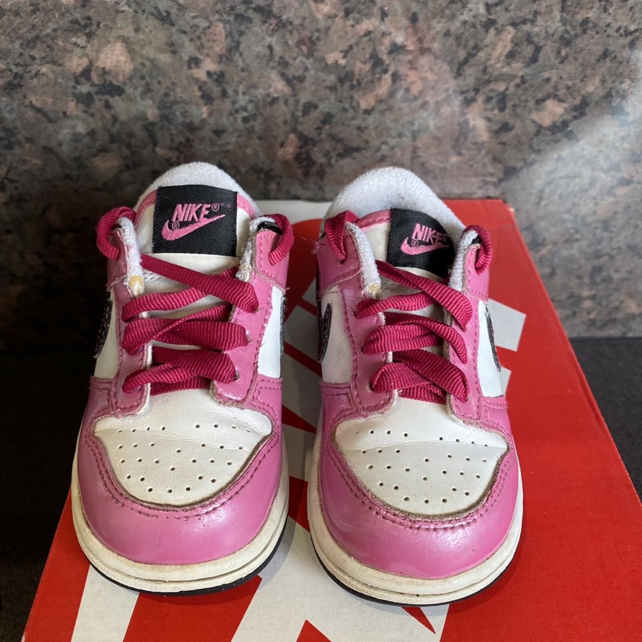 Nike dunk low pink and black kids size uk 6 c 12.5... - Depop