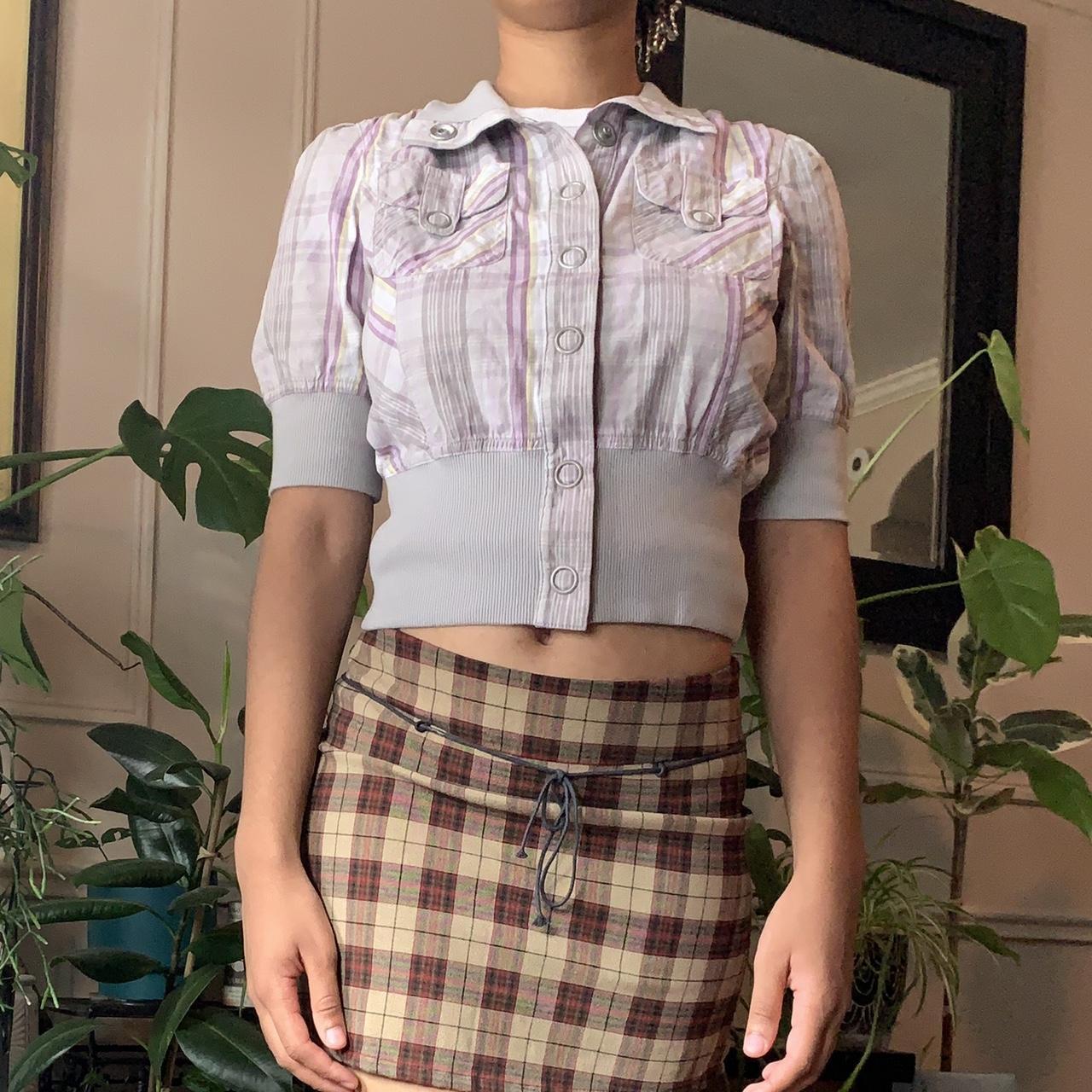 Y2k Button up plaid crop top by So Wear it Declare... - Depop
