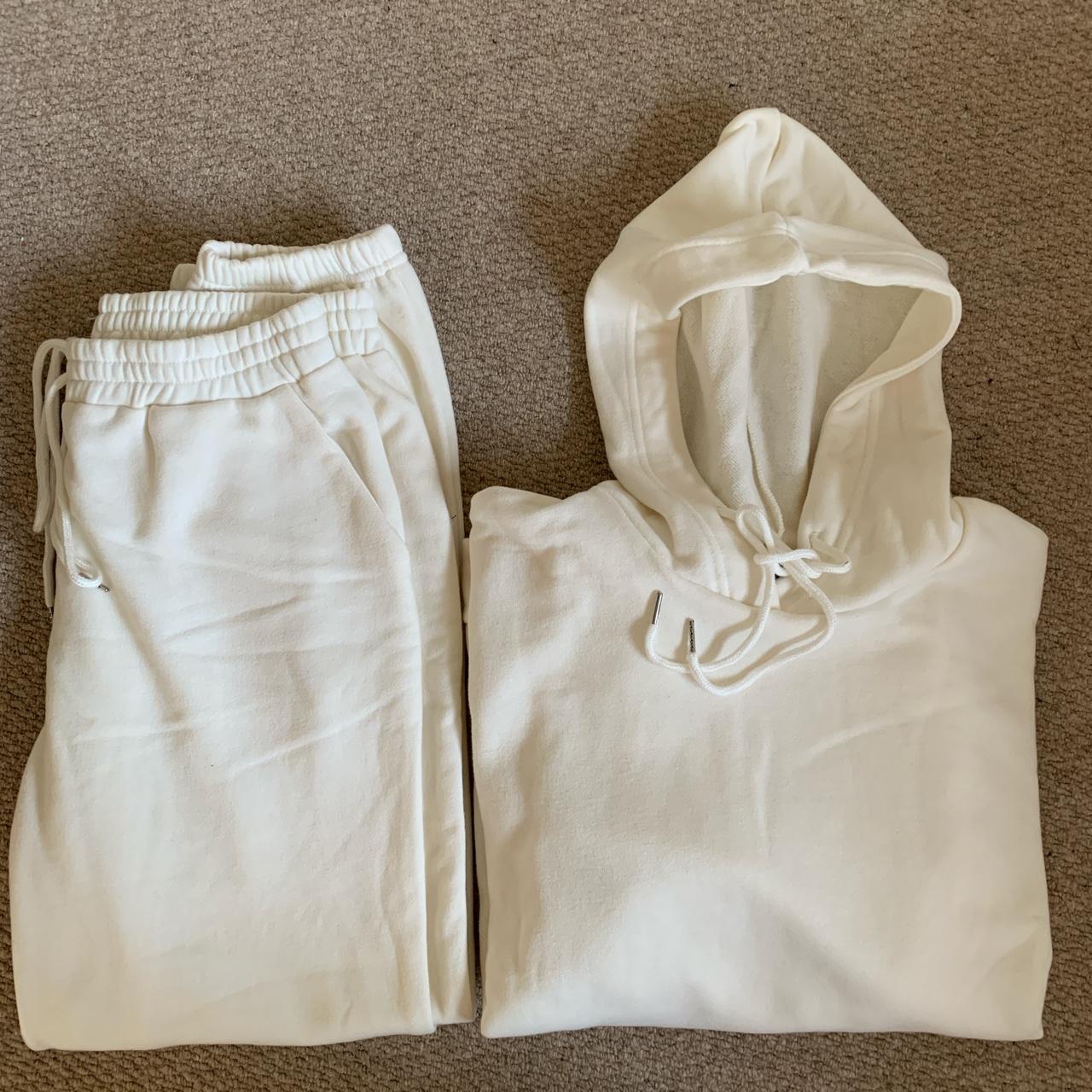 CREAM WHITE TRACKSUIT WITH HOOD SIZE L... - Depop