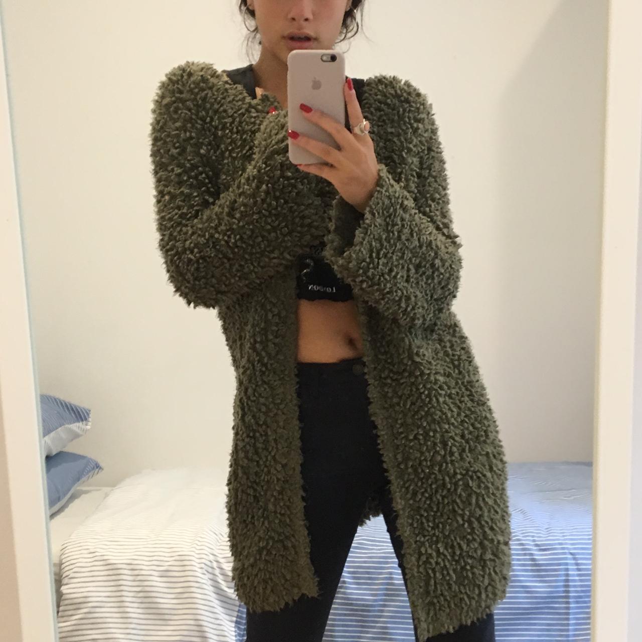 Fluffy teddy bear cardigan in green!! So gorgeous... - Depop