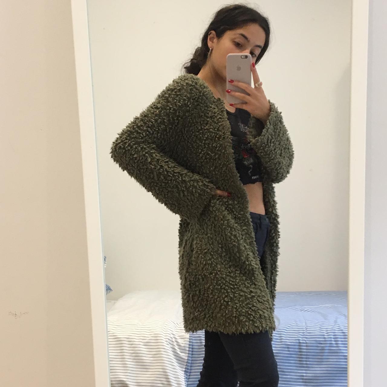 Fluffy teddy bear cardigan in green!! So gorgeous... - Depop