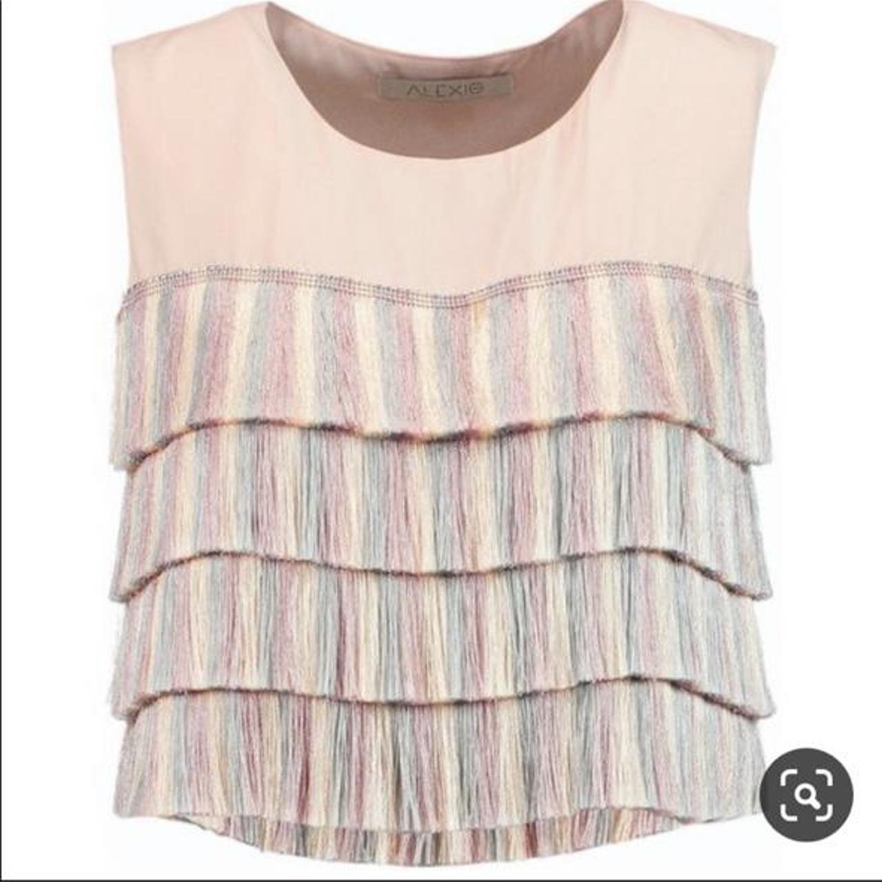 Alexis Jason Tiered Fringe Crop Top Pink Small -... - Depop