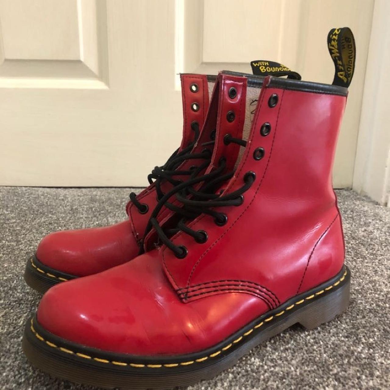 Vintage Patent Leather Red Dr Martens 1460's UK size... - Depop