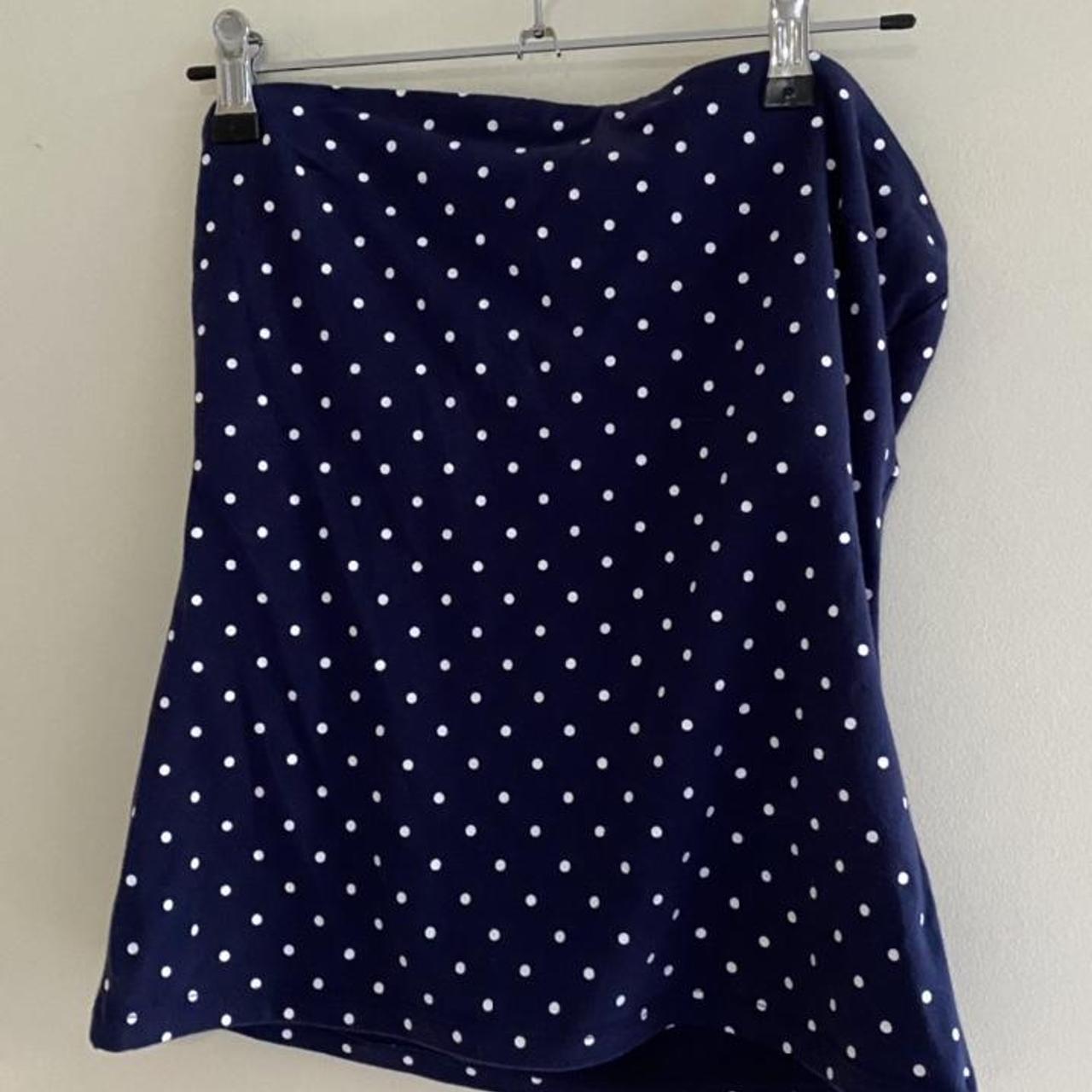 Supre Badot Top Navy blue with white polka dots Size M - Depop