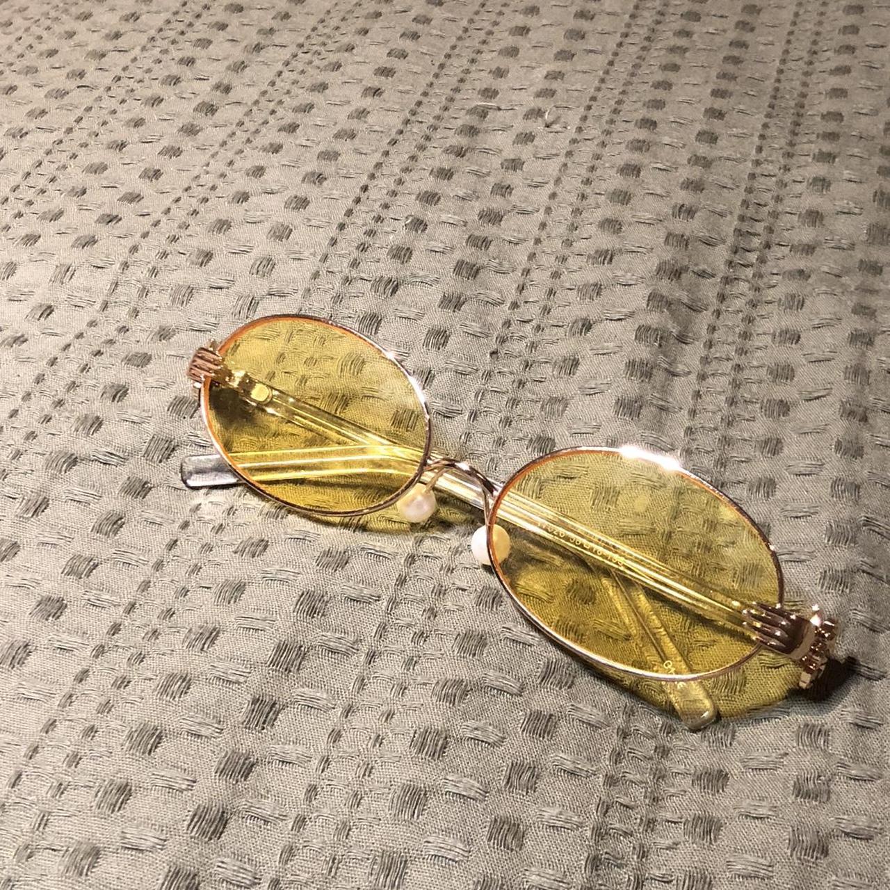 Yellow Retro sunnies -Oval shaped -Like new... - Depop
