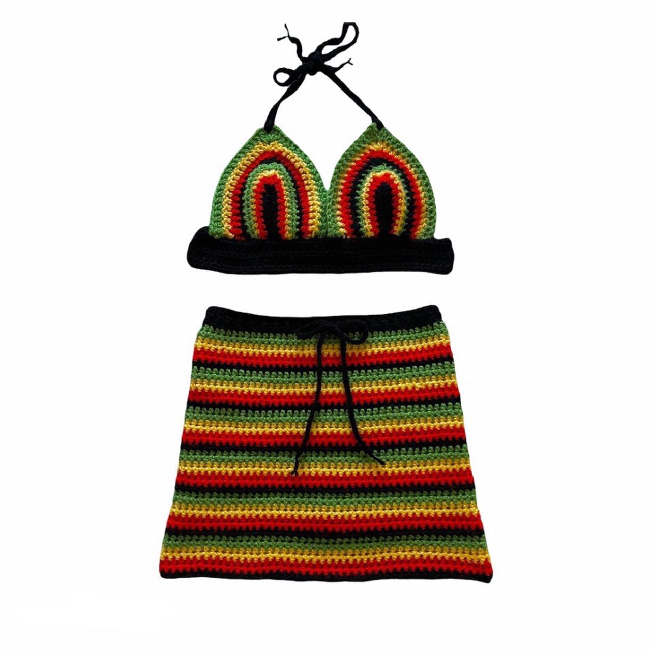 Custom Rasta Crochet Mini Skirt Matching Bralette Depop
