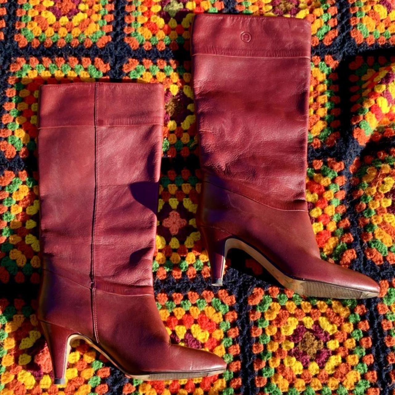 Vintage Red Leather Heeled Boots These vintage... - Depop