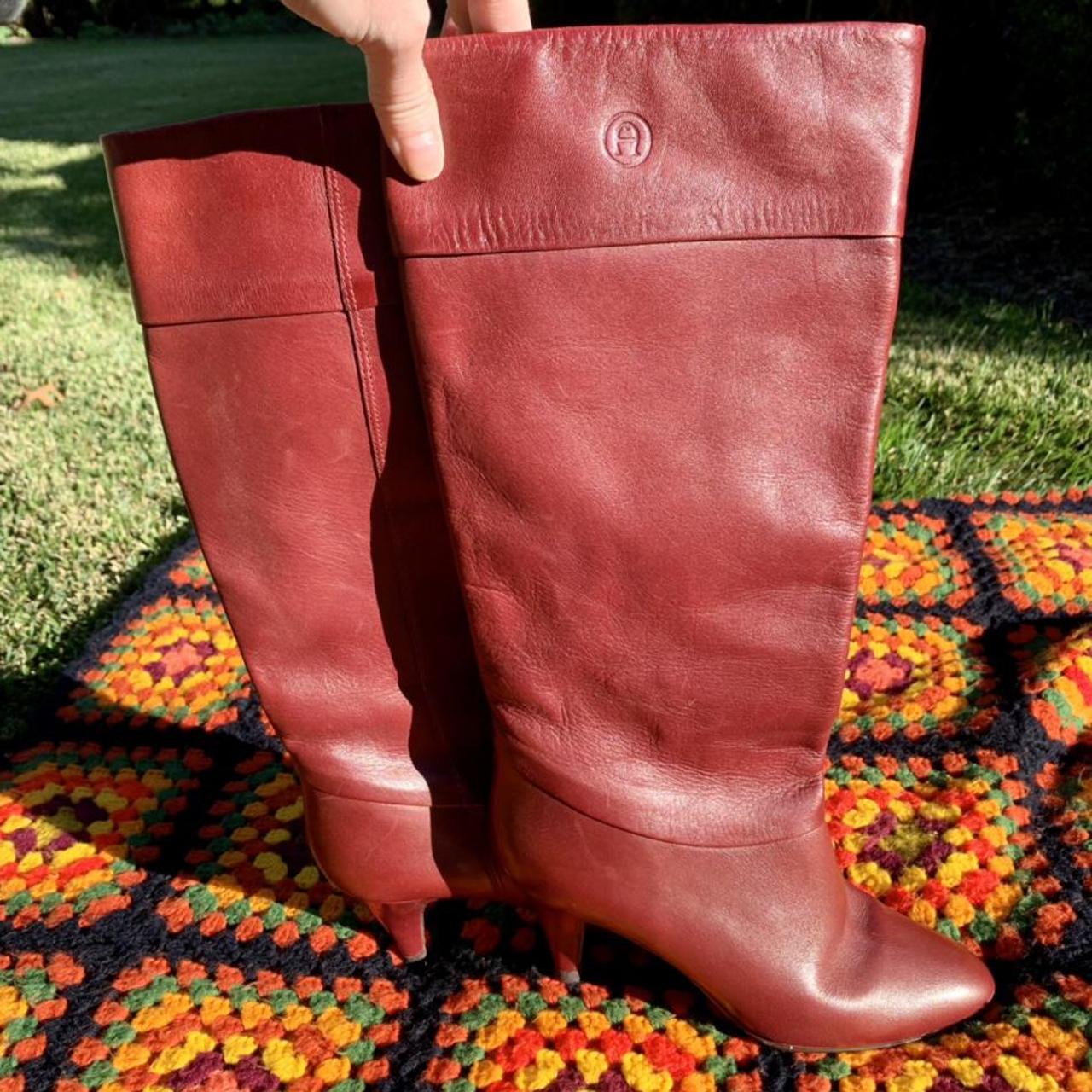 Vintage Red Leather Heeled Boots These vintage... - Depop