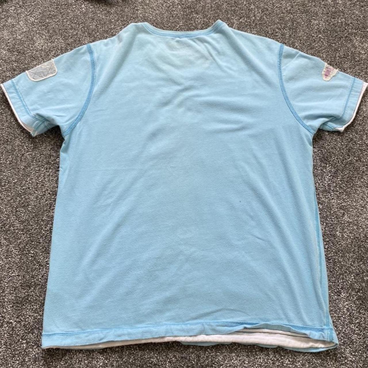 Baby blue gothic double layer graphic t-shirt... - Depop