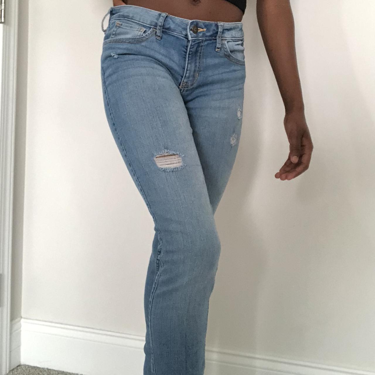low rise distressed jeans from Hollister!! Size: 3... - Depop