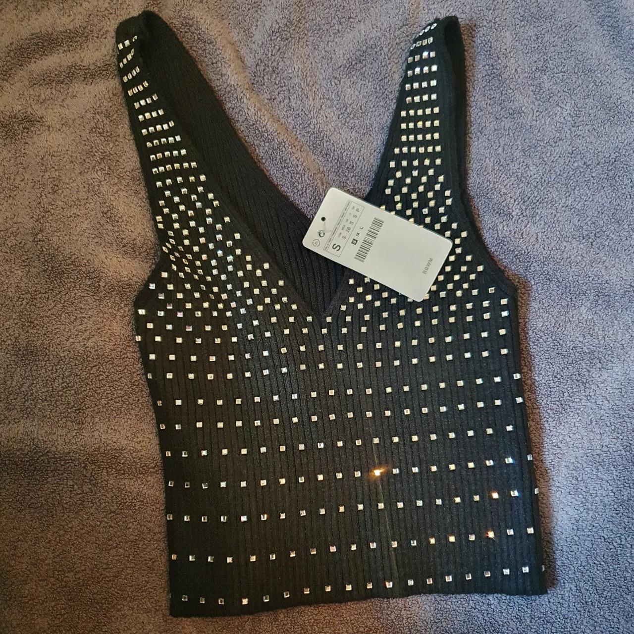 Exactly like zara. Knitted diamante embellished top.... - Depop