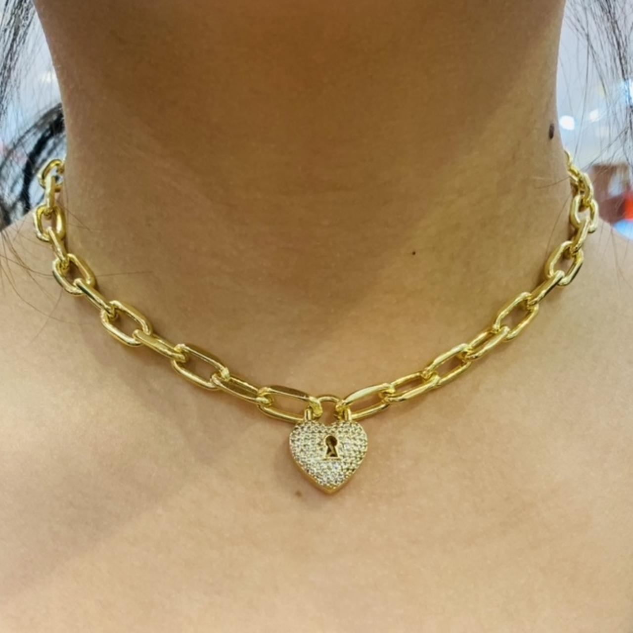 Gold Heart Lock Chain Choker 14k Gold... - Depop