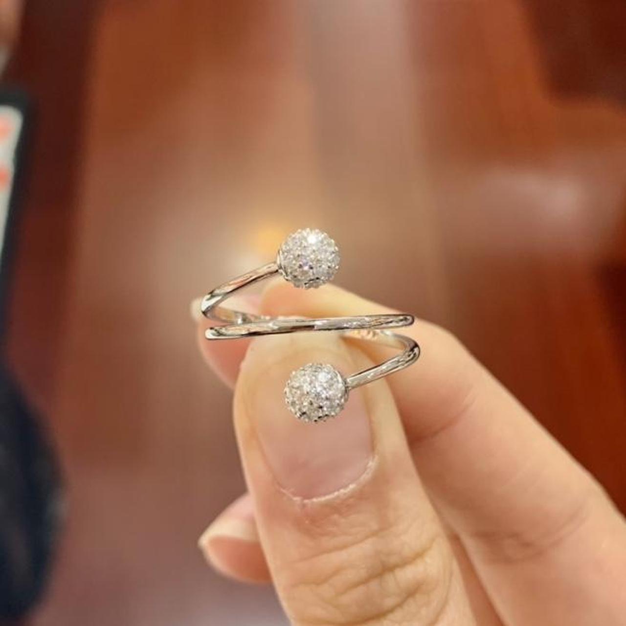 Silver Spiral Diamond Ball Ring 925 Sterling... - Depop