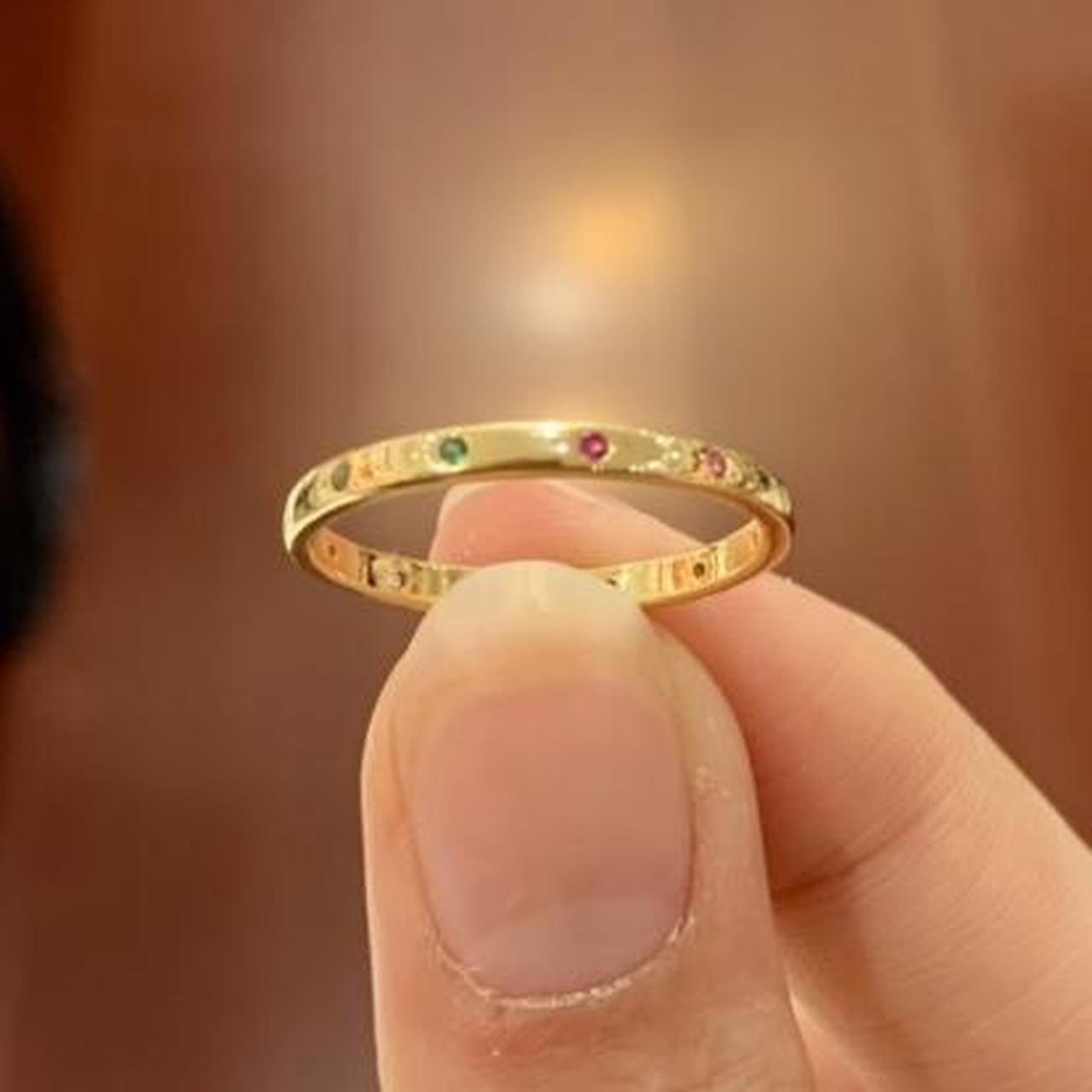 Gold Multicolor Diamond Pattern Ring 925 Sterling... - Depop