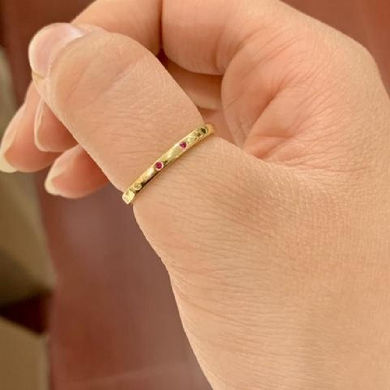 Gold Multicolor Diamond Pattern Ring 925 Sterling... - Depop