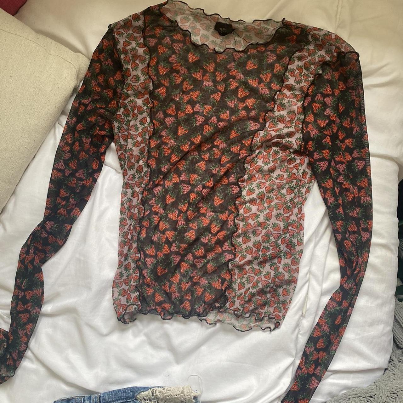 Super cute mesh strawberry urban outfitters long... - Depop