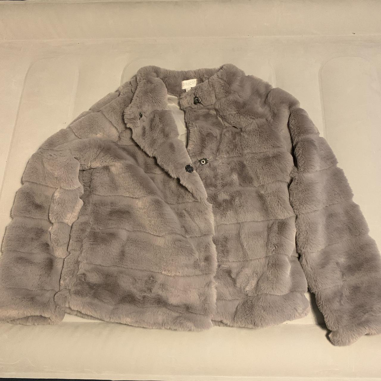 Apricot grey faux fur jacket . Faux fur jacket .... - Depop
