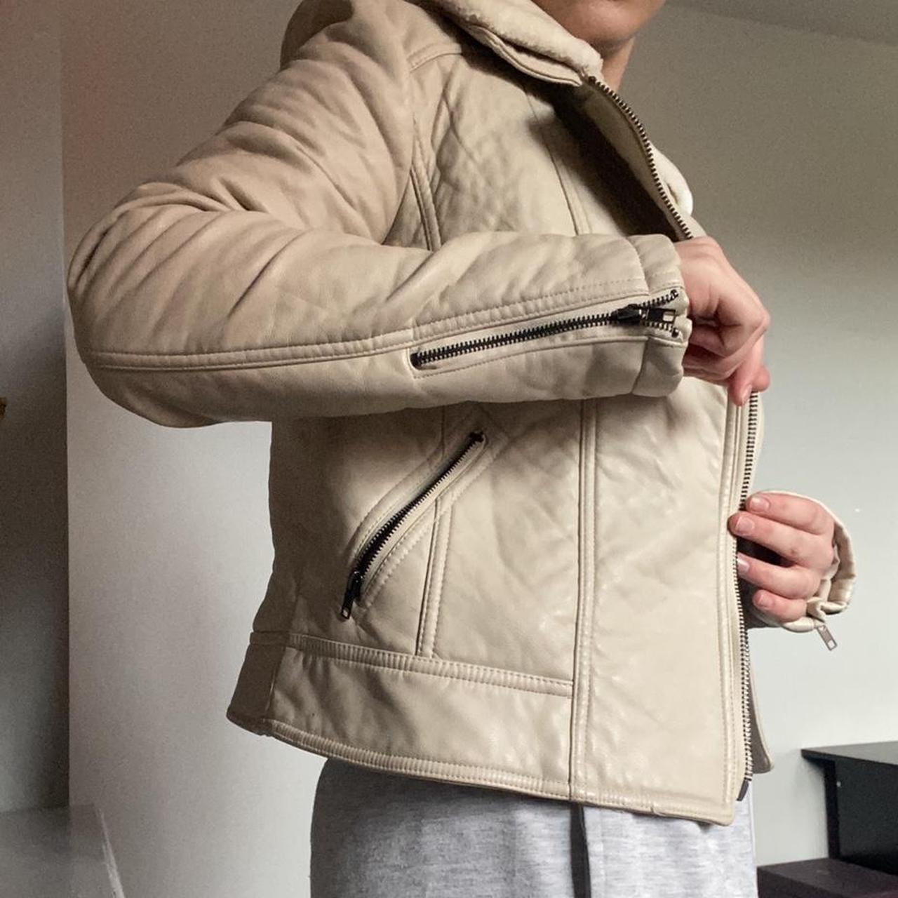 Gorgeous cream leather jacket Size medium... - Depop
