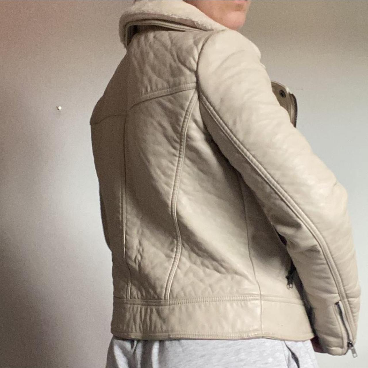 Gorgeous cream leather jacket Size medium... - Depop