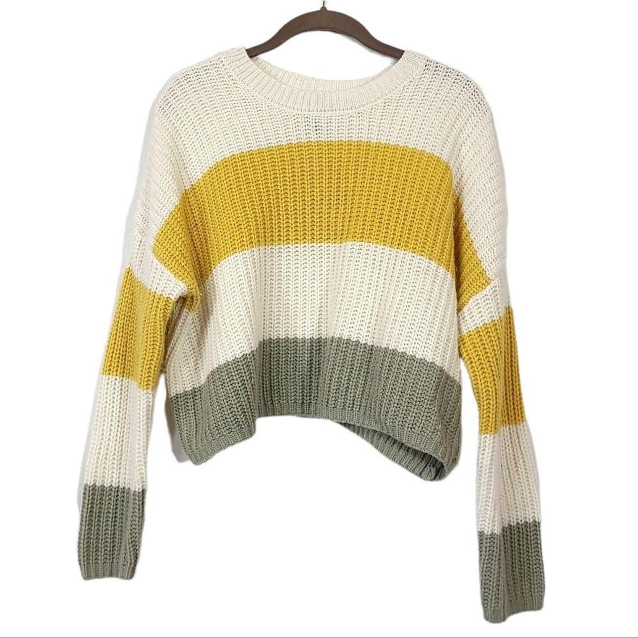 Moon and Madison Knit Sweater Cropped Green Gold... - Depop