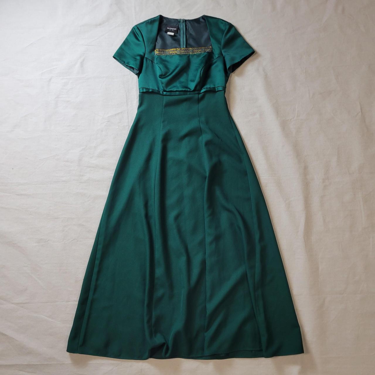 Vintage 80s emerald green cap sleeve prom style... - Depop