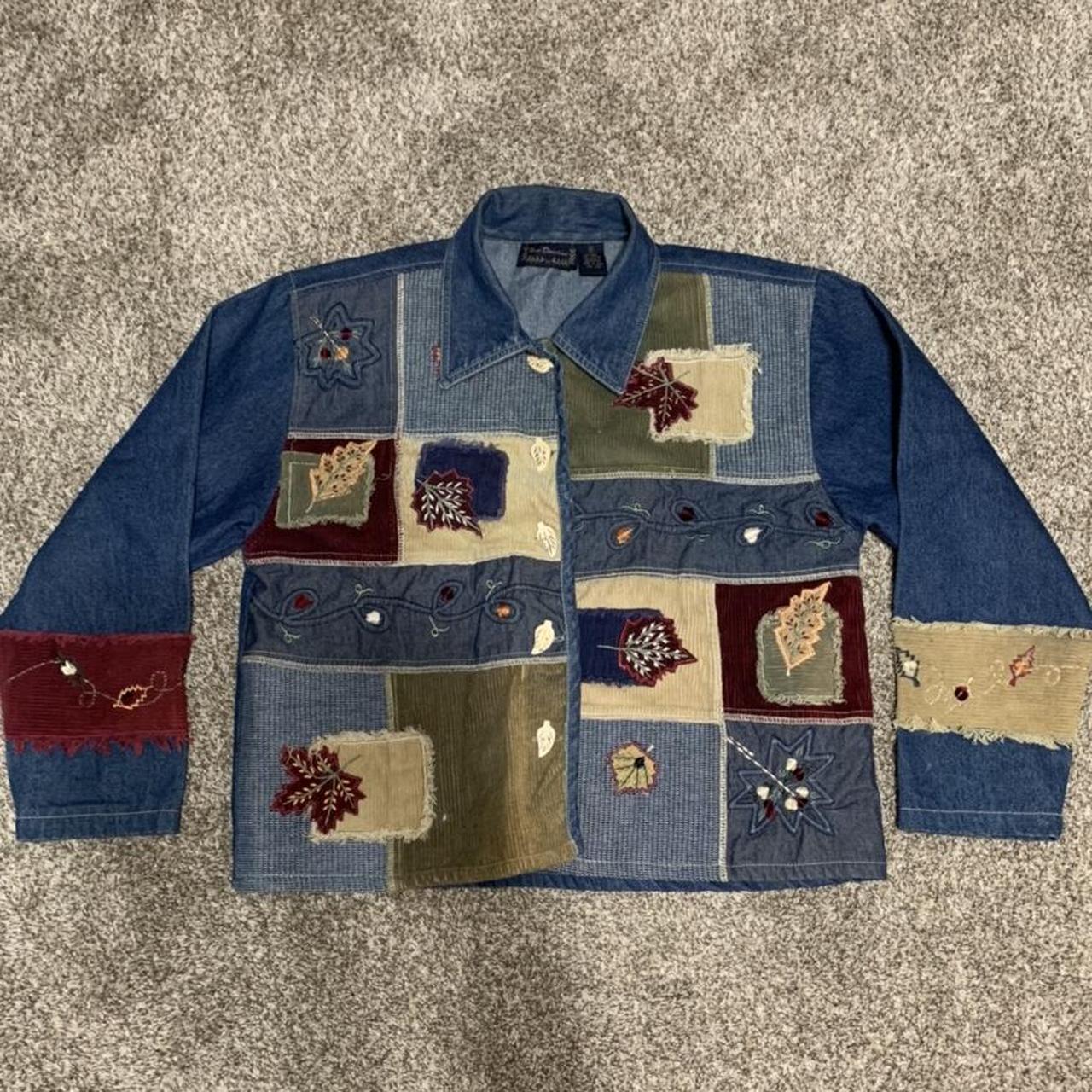 super cute patch work collard jean jacket!!! comes... - Depop