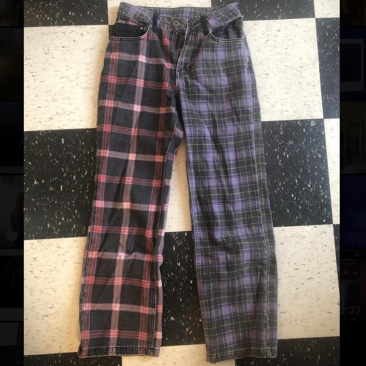 Ragged Priest split leg plaid jeans. Two tone pink... - Depop